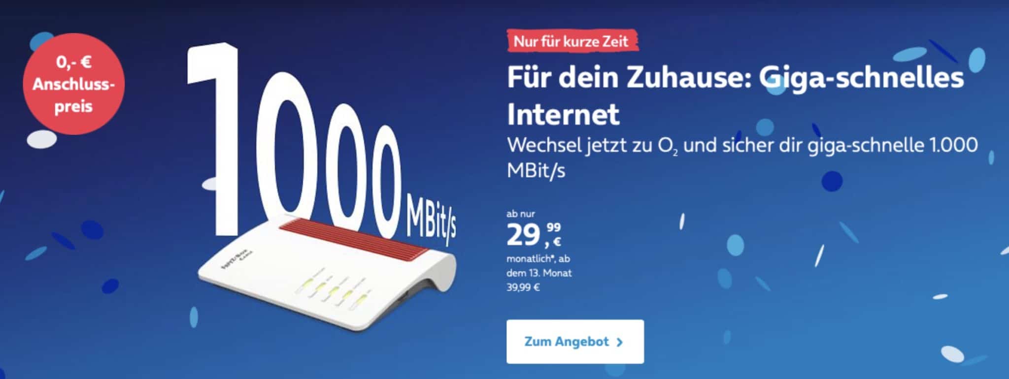 O2 my Home XXL (1.000 Mbit/s) für dauerhaft 39,99€ mtl. (mtl. kündbar ...