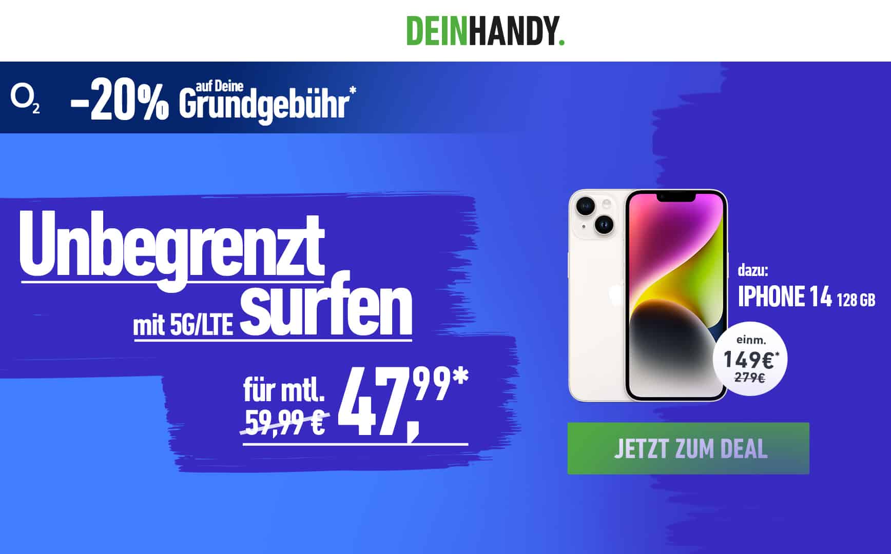 iPhone 14 für nur 149€ im o2 Unlimited Max (unbegrenzt 5G) für 47,99 ...