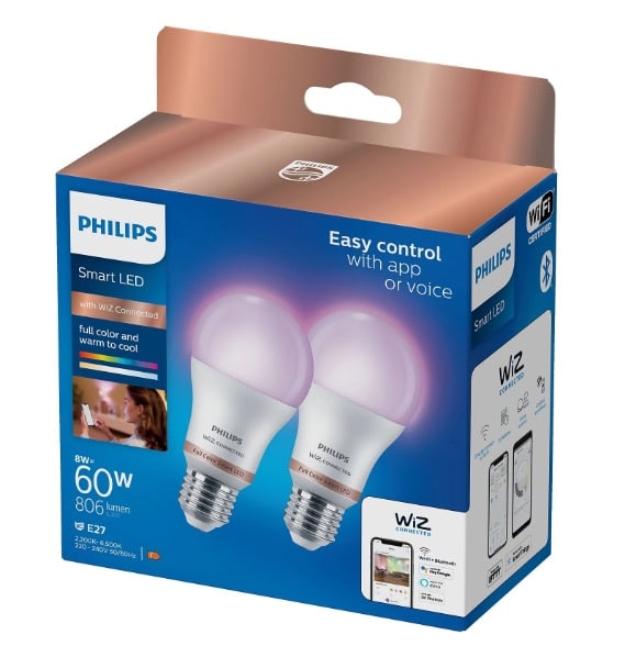 Philips Tunable White & Color 60W LED Glühbirnen im Doppelpack (16 Mio ...